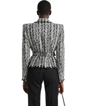 Balmain Two-tone Tweed Belted Jacket