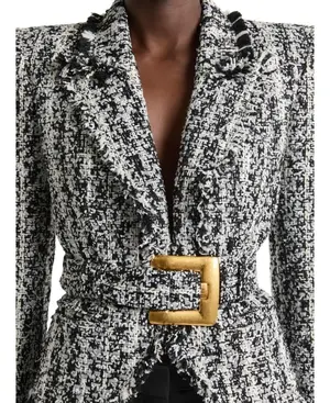 Balmain Two-tone Tweed Belted Jacket
