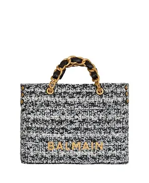 Balmain 1945 Soft Tweed Tote Bag - Black