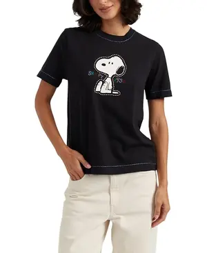 Chinti & Parker Cotton Snoopy Embroidered T-shirt - Black