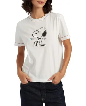 Chinti & Parker Cotton Snoopy Embroidered T-shirt - Cream