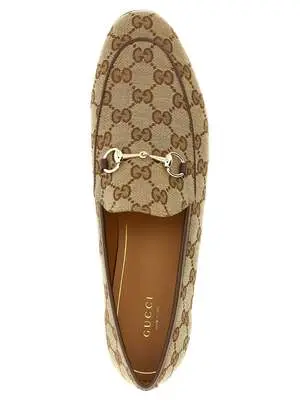 Gucci Jordaan Loafers In Original Gg Fabric With Leather Trim - Cream