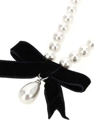 SELF-PORTRAIT Black Bow Pearl' Necklace