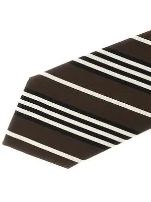 Saint Laurent Diagonal Striped Tie - Brown