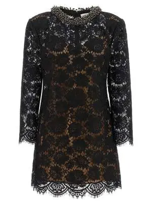 SELF-PORTRAIT Lace Dress With Jewel Collar - Black