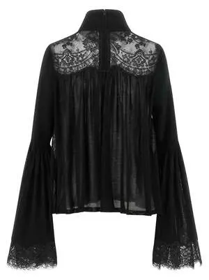 Zimmermann Valiant Lace High Neck Bell Sleeve Blouse