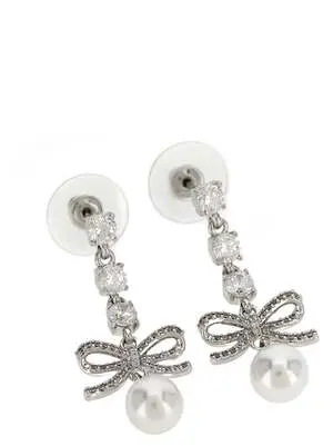 SELF-PORTRAIT Bow Crystal Charm' Earrings - Silver