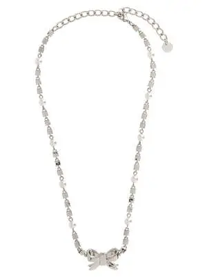 SELF-PORTRAIT Crystal Pearl Bow' Necklace