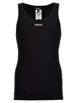 Versace Ribbed Cotton Tank Top With Embroidered Logo