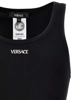 Versace Ribbed Cotton Tank Top With Embroidered Logo
