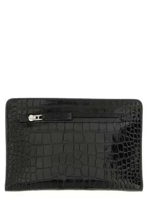 TOM FORD Croc Print Leather Clutch Bag - Black