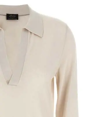 Brioni Cashmere And Silk Blend Polo Shirt - Cream