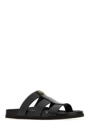 Valentino Garavani Leather Vlogo Slippers