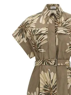 Brunello Cucinelli Floral Print Cotton Poplin Chemisier Dress