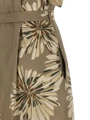 Brunello Cucinelli Floral Print Cotton Poplin Chemisier Dress