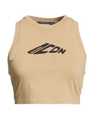 Dsquared2 Khaki Cotton Icon Cropped Top
