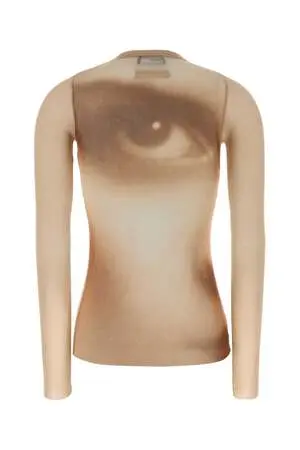 JEAN PAUL GAULTIER Mesh Long Sleeve Top With Printed Face - Multicolor