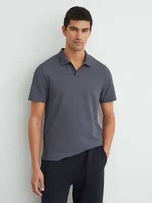 REISS Dover Textured Open-collar Polo Shirt - Airforce Blue