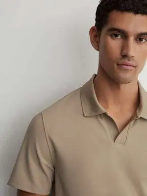 REISS Dover Textured Open-collar Polo Shirt - Stone