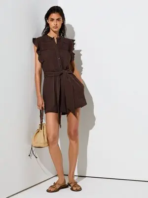 REISS Mylie Cotton Cheesecloth Ruffle-detail Playsuit