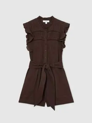 REISS Mylie Cotton Cheesecloth Ruffle-detail Playsuit