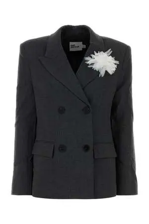 SELF-PORTRAIT Graphite Twill Oversize Blazer - Gray