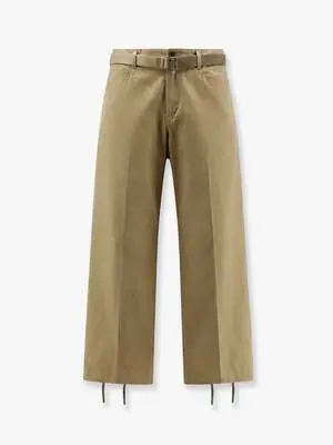 Sacai Wide Leg Cotton Trousers With Belt
