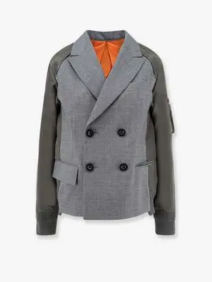 Sacai Wool Blazer With Nylon Sleeves - Grey