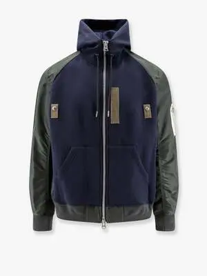 Sacai Cotton Blend Sweatshirt With Nylon Sleeves - Blue
