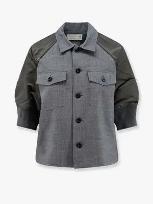Sacai Wool Shirt With Nylon Sleeves - Grey