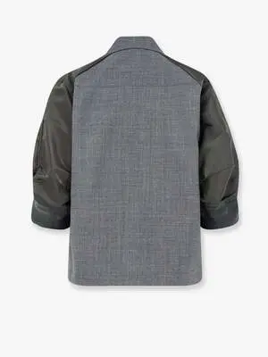 Sacai Wool Shirt With Nylon Sleeves