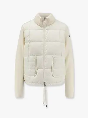 Moncler Nylon Down Jacket With Virgin Wool Inserts - White