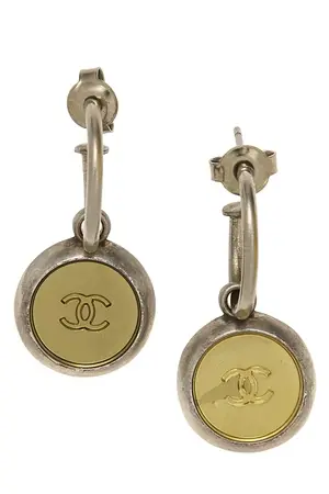 Chanel Enamel 'cc' Dangle Earrings - Silver
