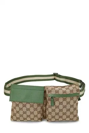 Gucci Original Gg Web Double Pocket Waist Pouch - Green