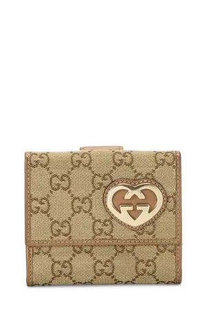Gucci Gold Original Gg Lurex Lovely Heart Continental Wallet - Brown