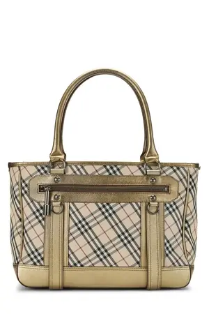 Burberry Burberry Gold Jacquard House Check Zip Tote Medium Beige