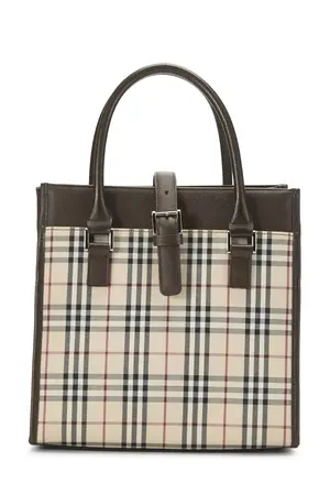 Burberry Brown Jacquard Buckle Handbag Small Beige