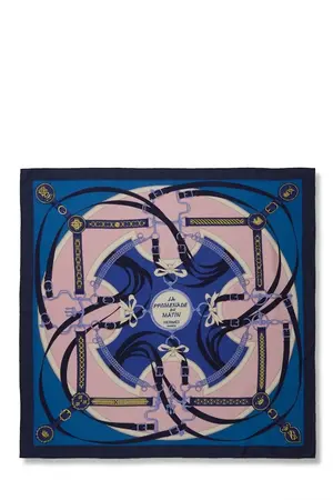 Hermès Multicolor 'la Promenade Du Matin' Silk Scarf 90 - Blue