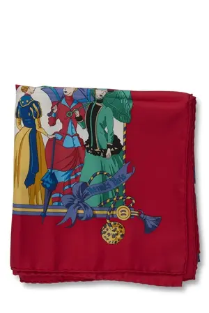 Hermès Multicolor 'ombrelles Et Parapluies' Silk Scarf 90 - Red