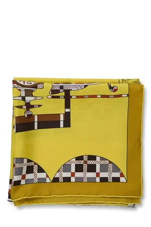 Hermès Multicolor 'balade Ecossaise' Silk Scarf 90 - Yellow