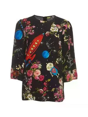 Dolce & Gabbana Printed Crepe Blouse - Black