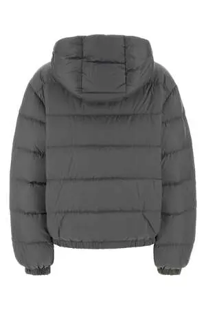 Miu Miu Quilted Down Jacket With Hood - Gray