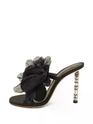 LE SILLA Floral-applique Crystal-embellished Sandals - Black