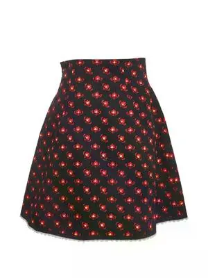 Miu Miu Floral-print Flared Mini Skirt - Black