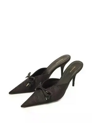 Balenciaga Satin Logo Print Knife Bow Detail Stiletto Mules