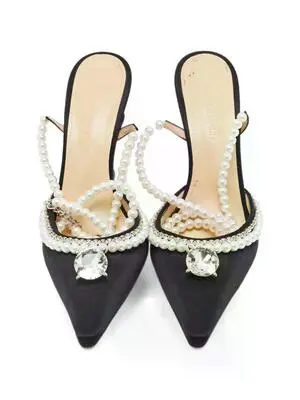 Mach & Mach Satin Pearl & Crystal Embellished Stiletto Pumps