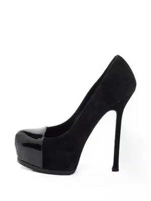 Saint Laurent Suede Patent Leather Cap-toe Platform Stiletto Pumps