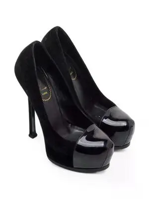 Saint Laurent Suede Patent Leather Cap-toe Platform Stiletto Pumps