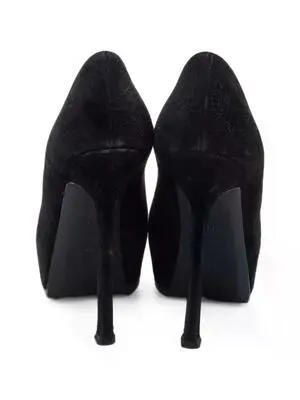 Saint Laurent Suede Patent Leather Cap-toe Platform Stiletto Pumps