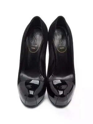 Saint Laurent Suede Patent Leather Cap-toe Platform Stiletto Pumps